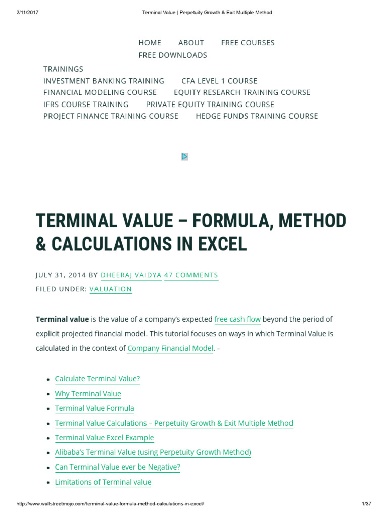 Terminal Value _ Perpetuity Growth & Exit Multiple Method | PDF | Discounted Cash Flow | Cost Of ...