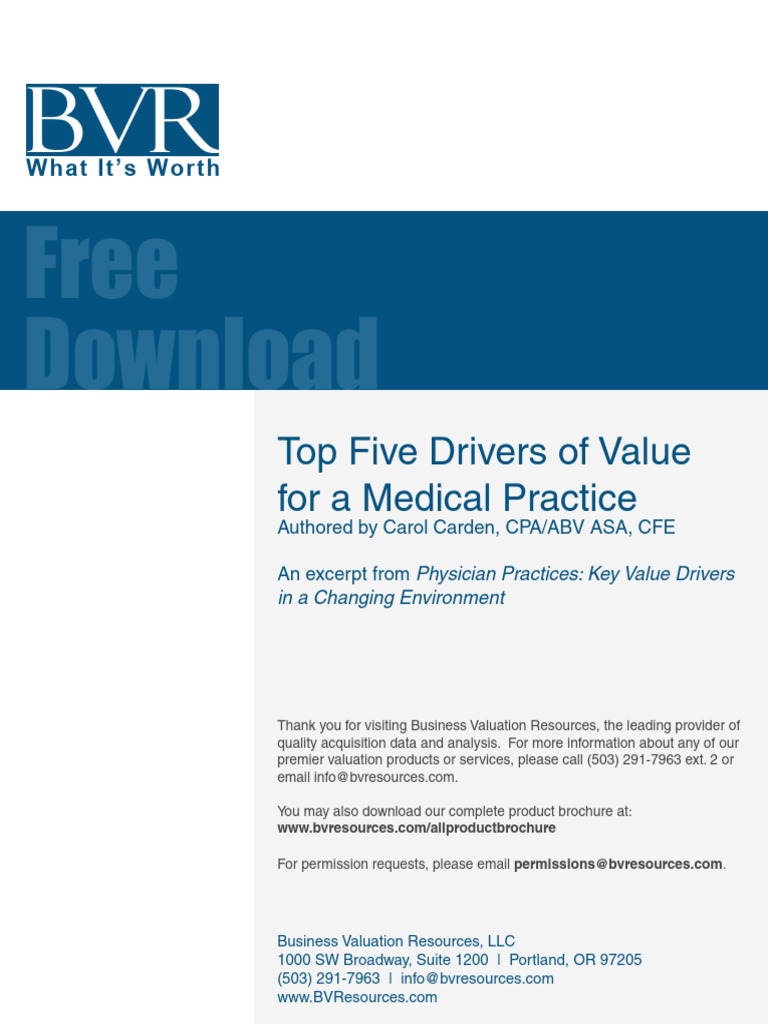 Top Five Drivers of Value For A Medical Practice | PDF | Medicare ...