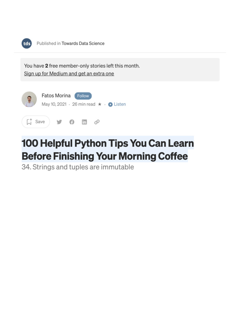 100 Helpful Python Tips You Can Learn Before Finishing Your Morning Coffee - by | PDF | Computer ...