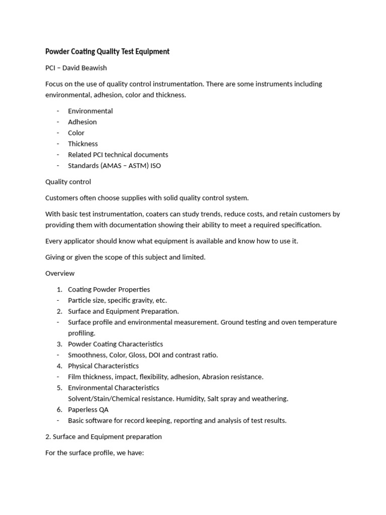 Powder Coating Quality Testing Equipment | PDF | Surface Roughness ...