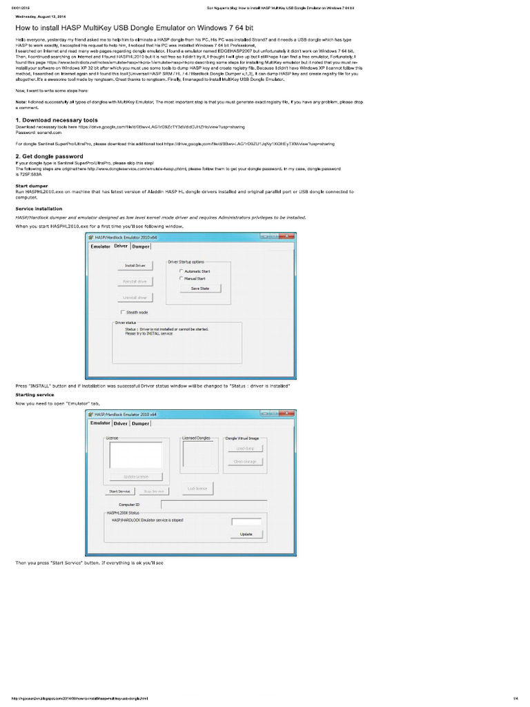 How To Install HASP ... SB Dongle Emulator On Windows 7 64 Bit | PDF