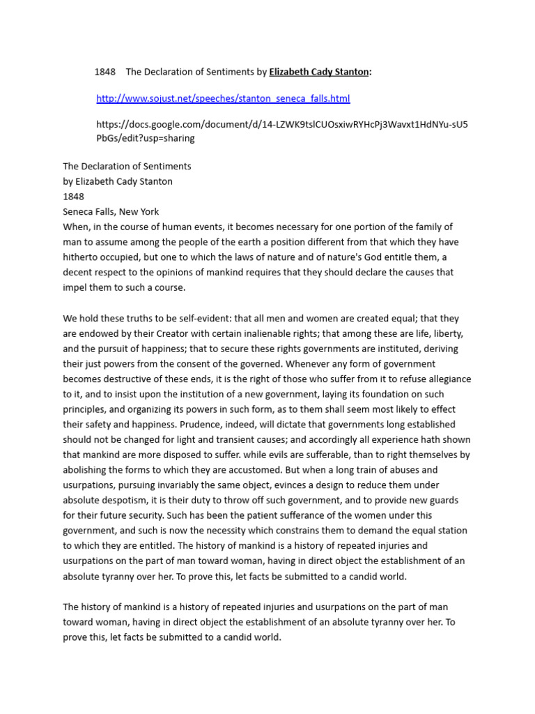 Stanton's Declaration of Sentiments | PDF | Justice | Crime & Violence