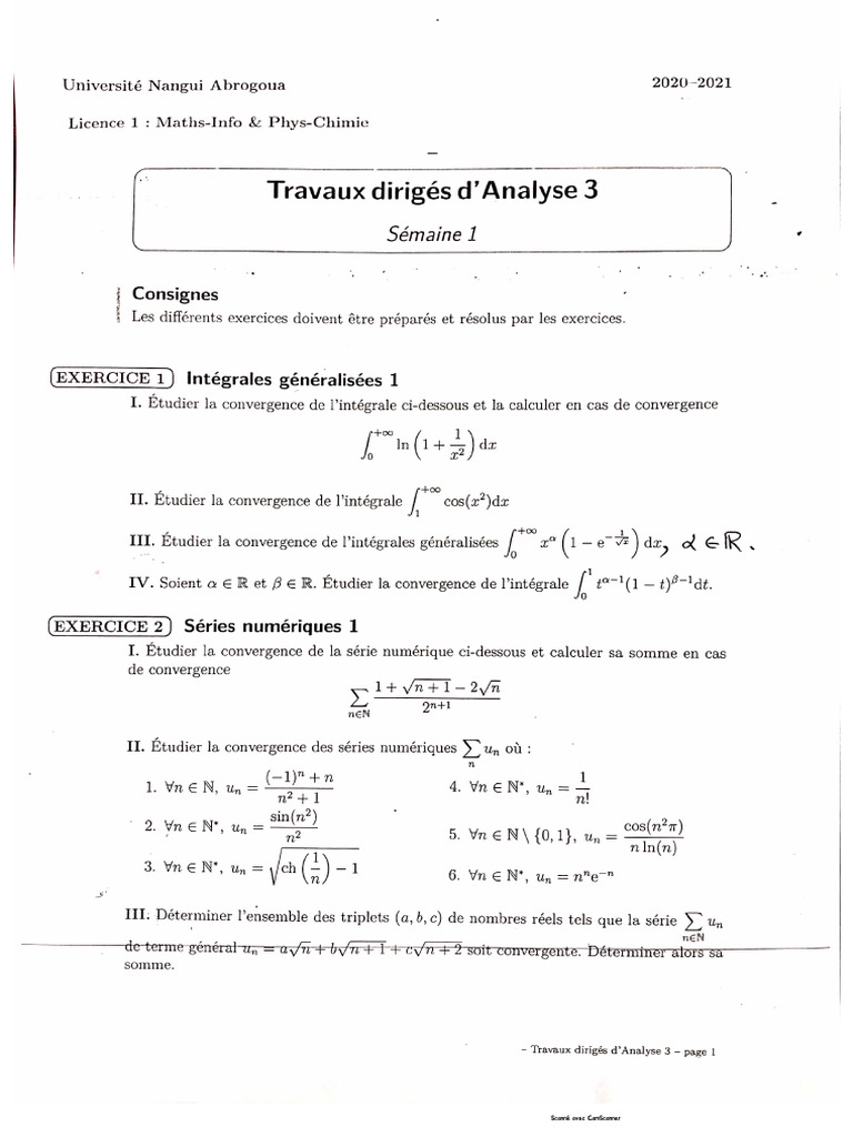 TD1 Analyse III 20-21 | PDF
