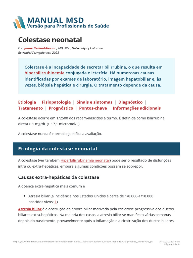 Colestase Neonatal: Causas e Diagnóstico | PDF | Bile | Especialidades ...