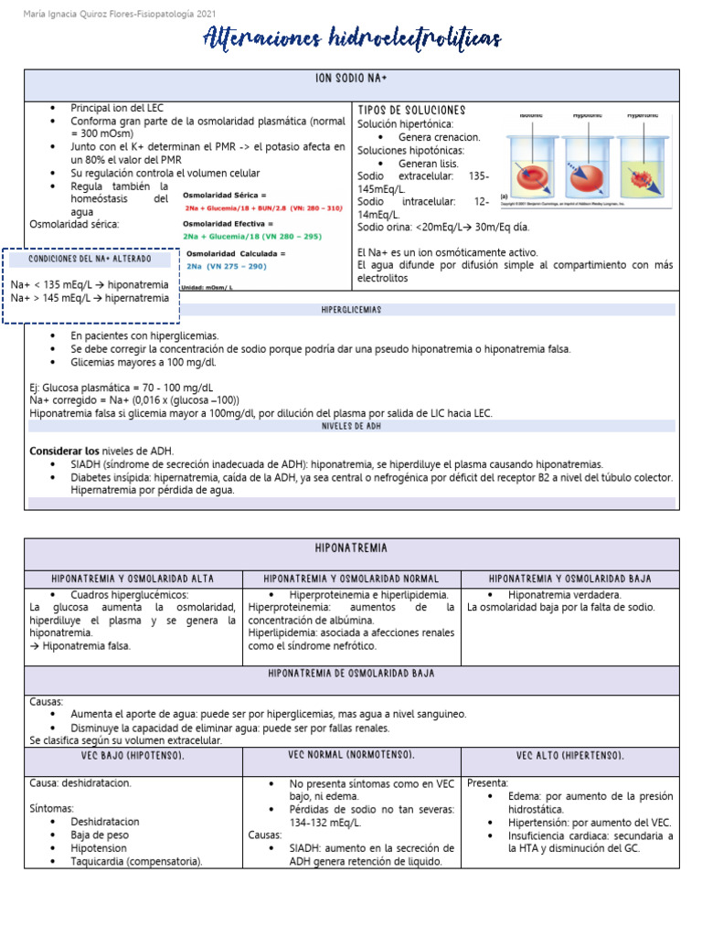 Resumen Alteraciones hidroelectrolíticas | PDF | Sodio | Edema