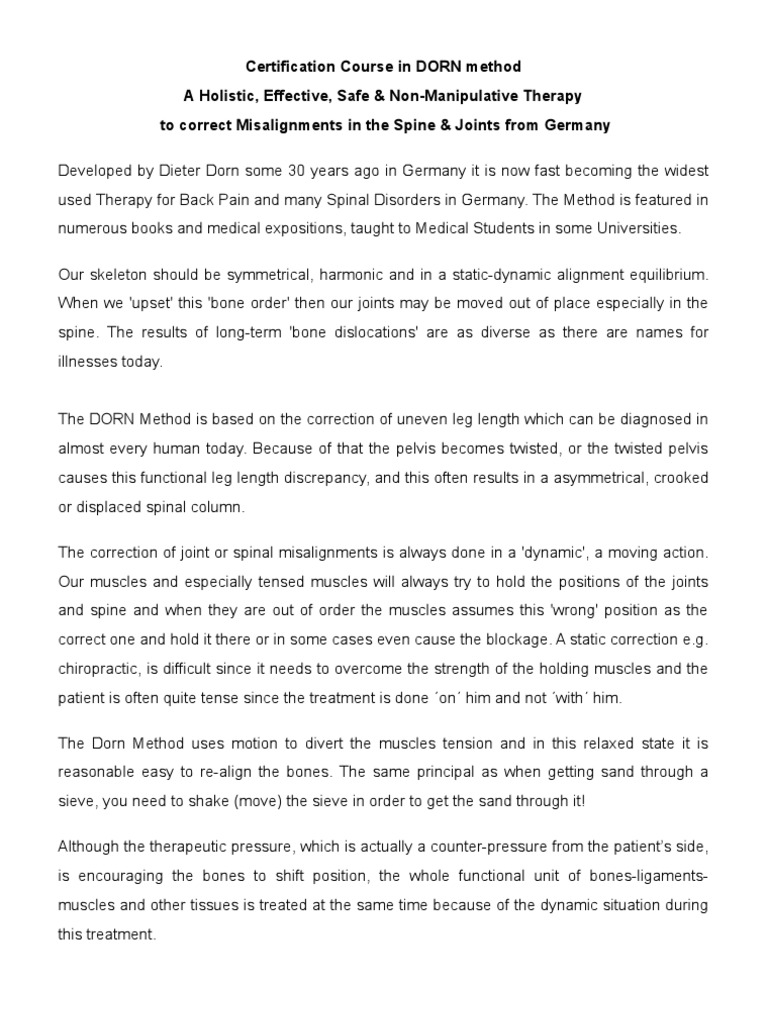 Dorn Method Certification Course | PDF | Vertebral Column | Massage