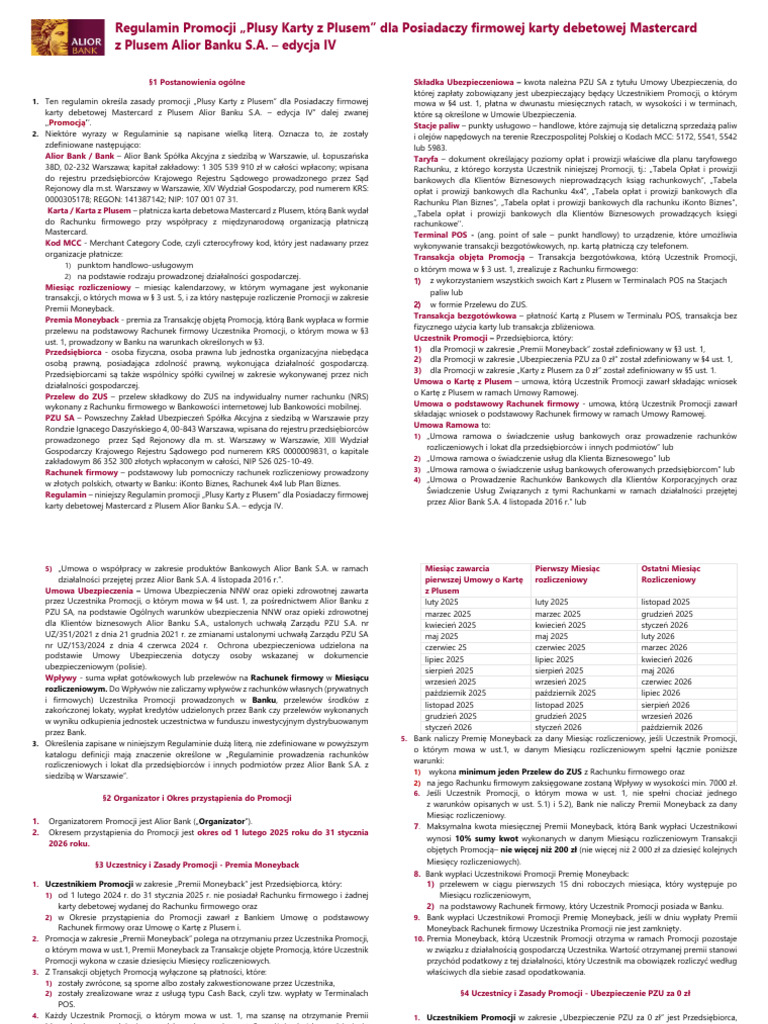 Regulamin Promocji Plusy Karty Z Plusem Edycja IV | PDF