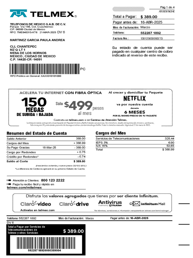 Recibo-Telmex-1 | PDF