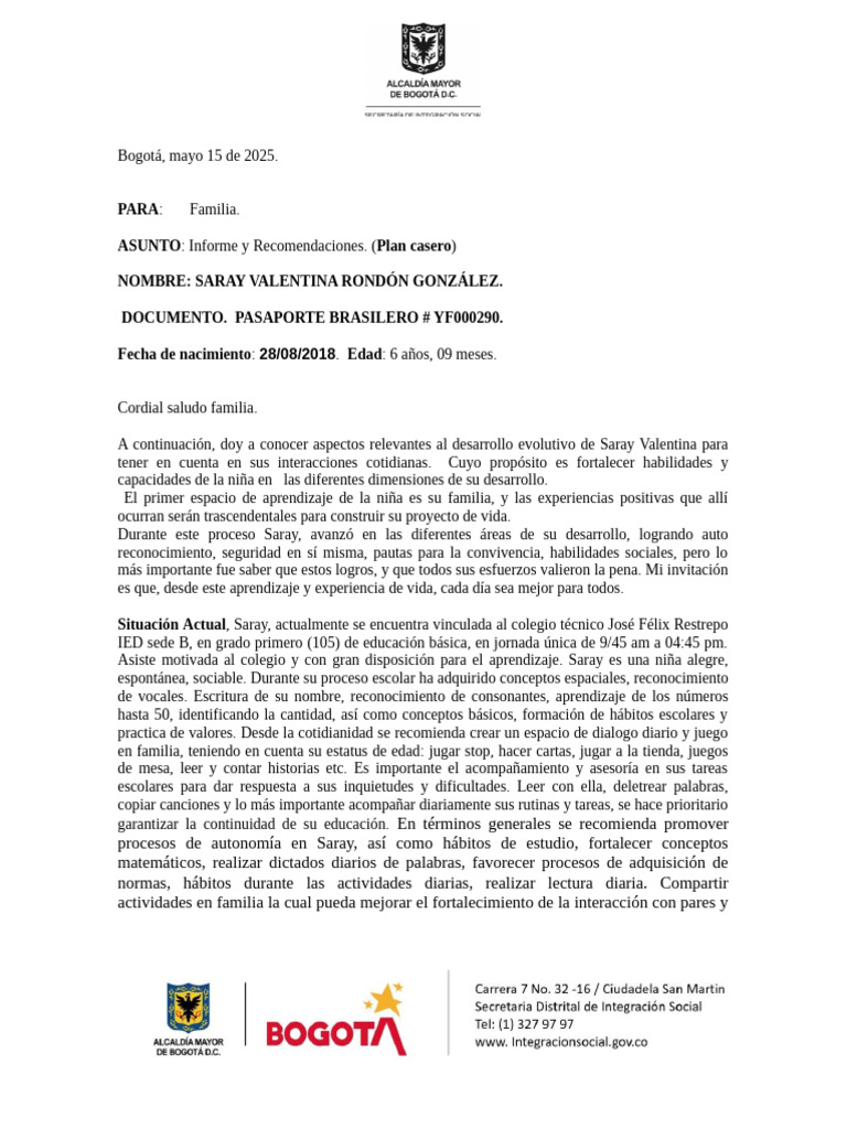 Plan Casero de Saray Valentina Rondon | PDF | Aprendizaje | Ciencias ...