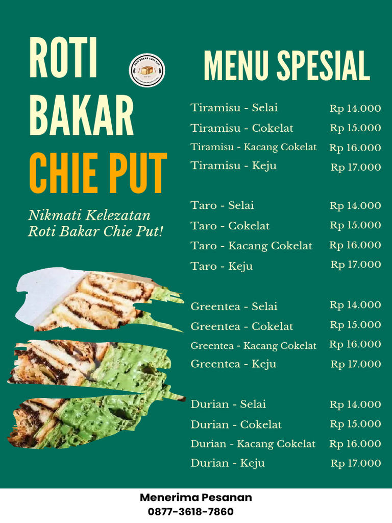 Roti Bakar Chie Put: Menu Tiramisu & Taro | PDF