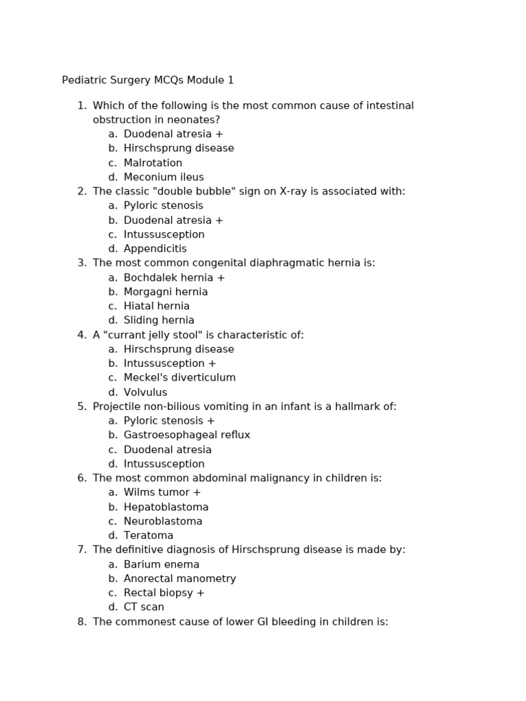 Pediatric Surgery MCQs Module 1 | PDF | Gastroenterology | Digestive Diseases