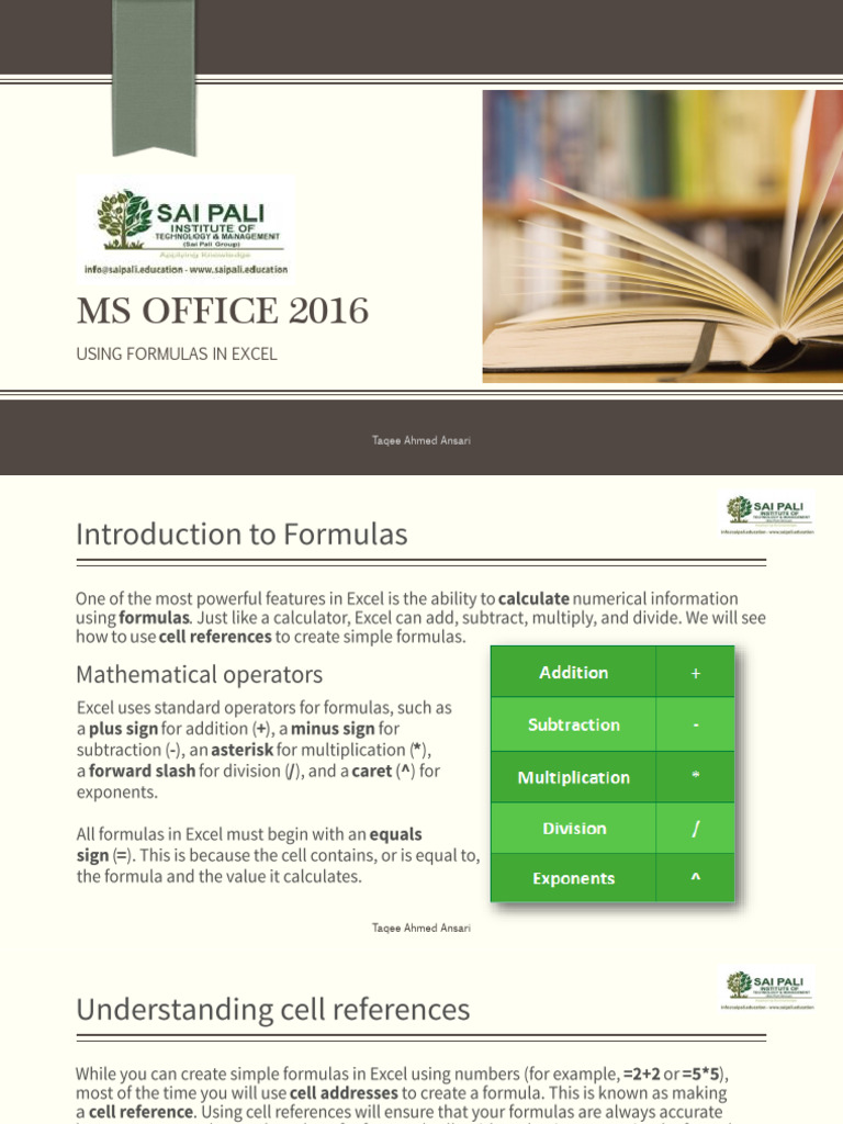 04_using Formulas in Excel | PDF | Multiplication | Mathematics