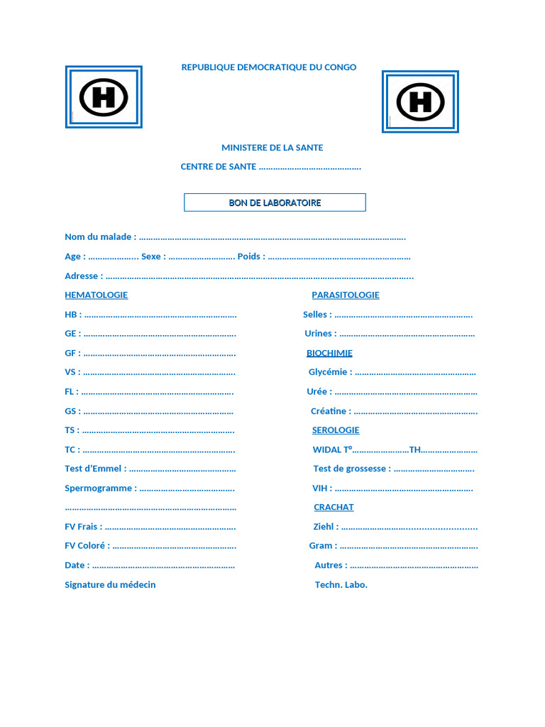 Bon de Laboratoire RDC | PDF