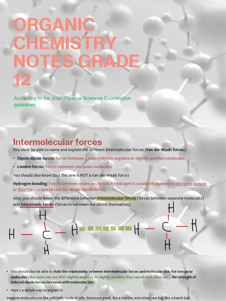 Grade 12 Organic Chemistry Notes | PDF | Intermolecular Force | Alkene