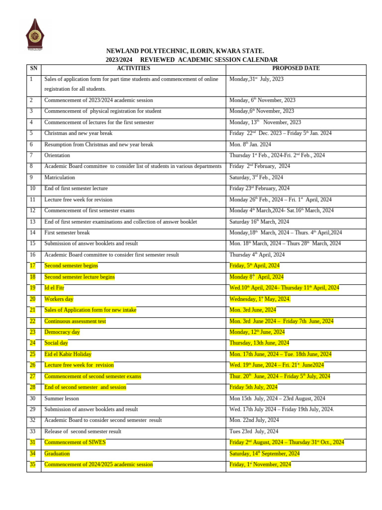 Reviewed 2023 2024 Nlp Calendar | PDF | Academic Term | Educational Stages