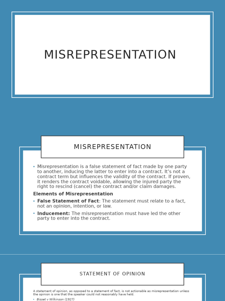 Misrepresentation CAPE LAW NOTES | PDF | Misrepresentation | Legal Concepts