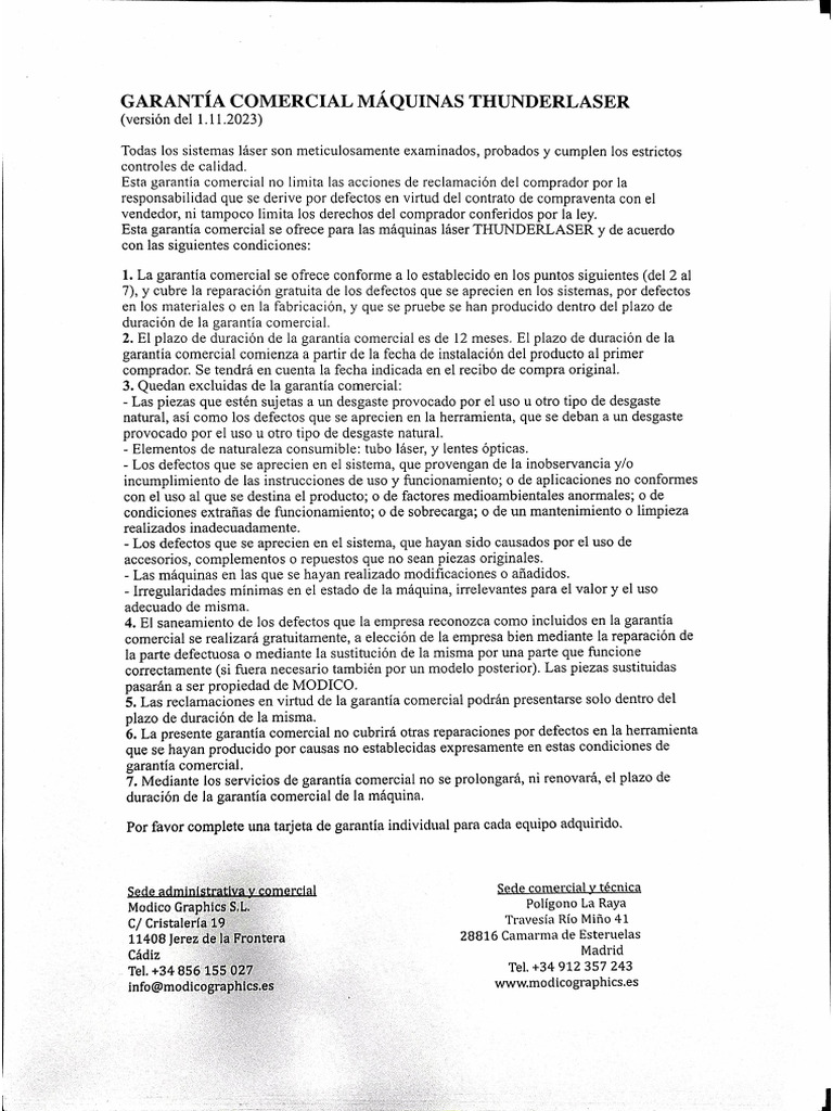Garantía Odin Thunder | PDF
