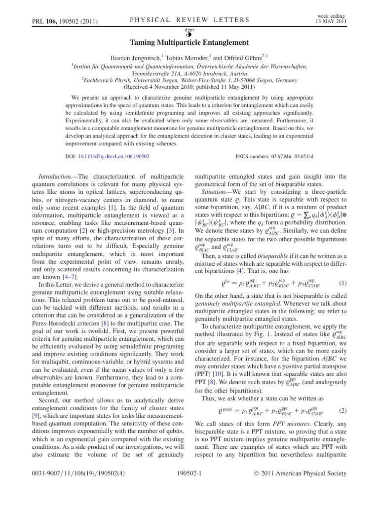 Taming Multiparticle Entanglement | PDF | Quantum Entanglement | Mathematical Optimization