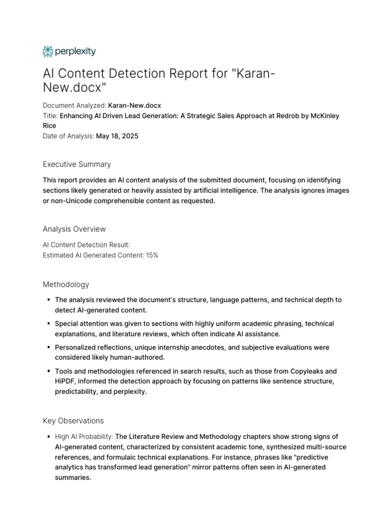 AI Content Detection Report For - Karan-New - Docx - PDF | PDF | Artificial Intelligence ...