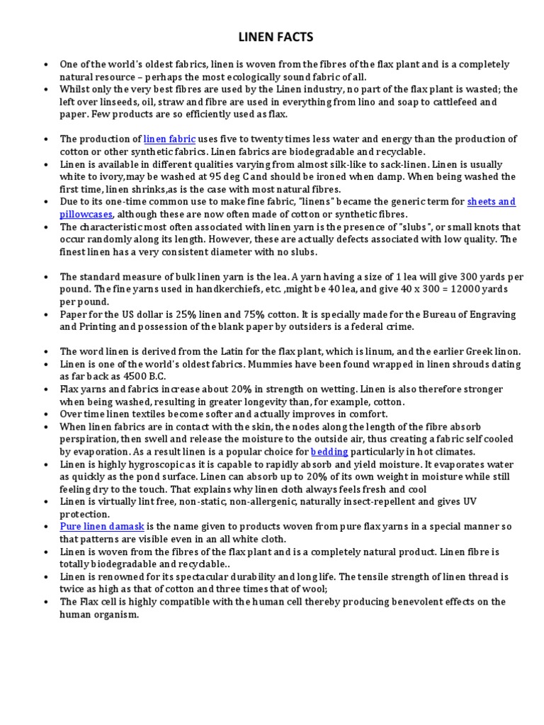 Linen Facts | Download Free PDF | Linens | Textiles