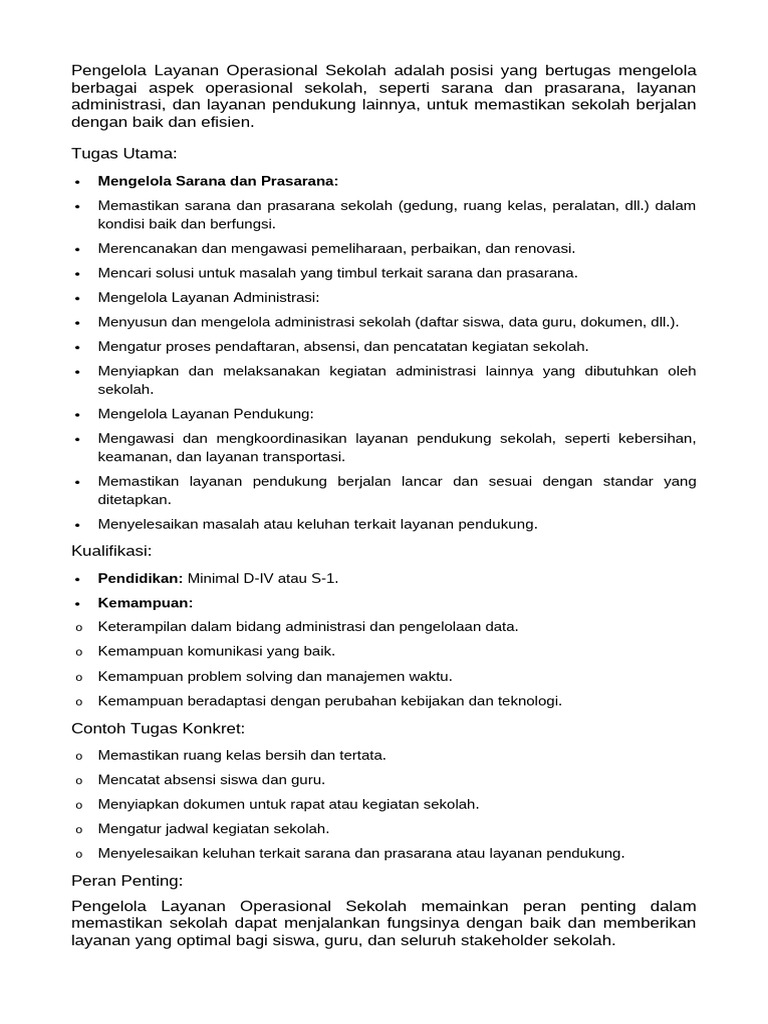 Tugas Pengelola Layanan Operasional Di SEKOLAH | PDF