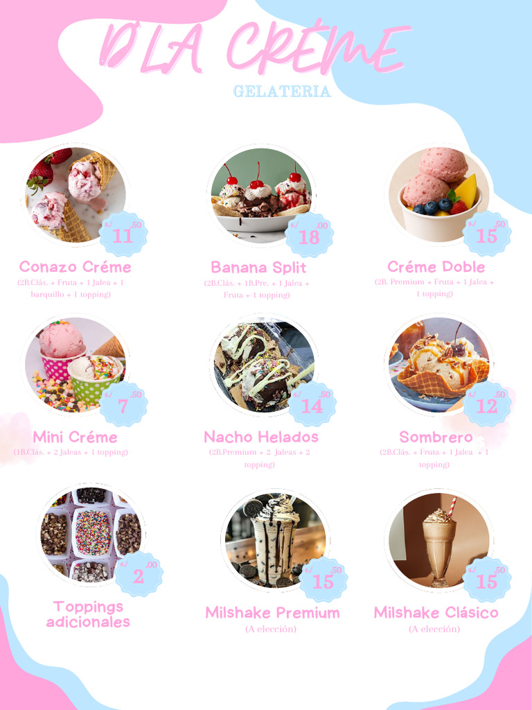 Menú D'La Créme Gelatería | PDF | Alimentos | Fruta