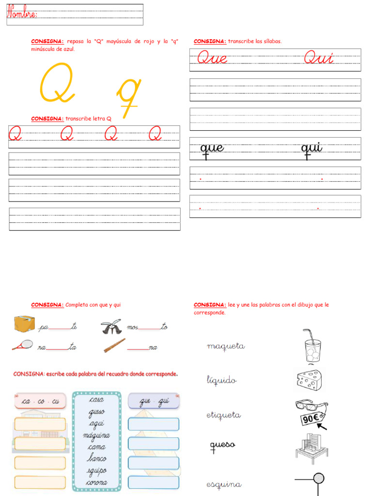 Hoja de Trabajo: Letra Q | PDF