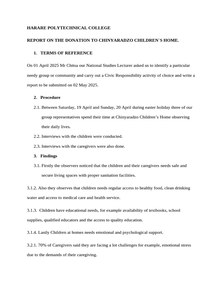 Harare Polytechnical College | PDF | Caregiver