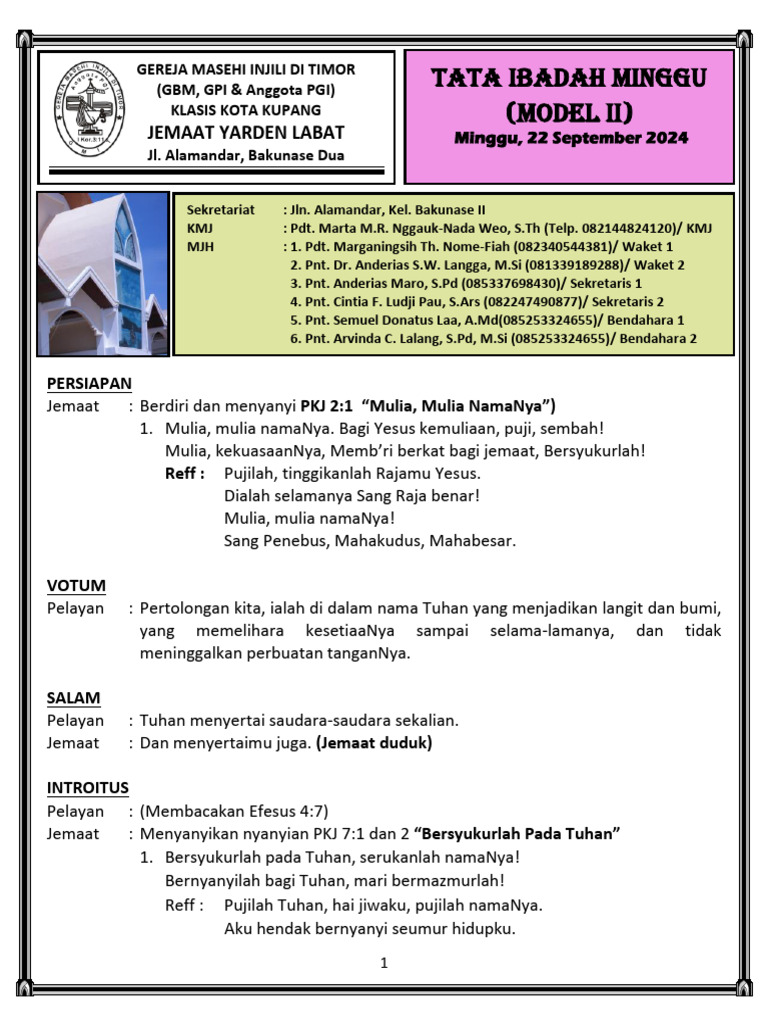 TATA IBADAH MINGGU MODEL II, 22 September 2024 (Baptis) - Yarden Labat ...