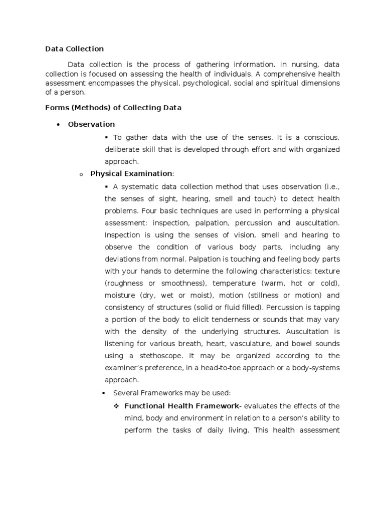 Nursing Data Collection Guide | PDF | Physical Examination | Nursing