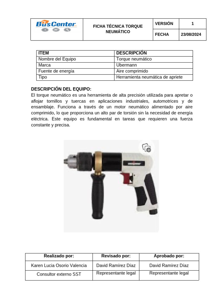 Ficha Técnica Torque Neumatico | PDF | Neumático | Tornillo