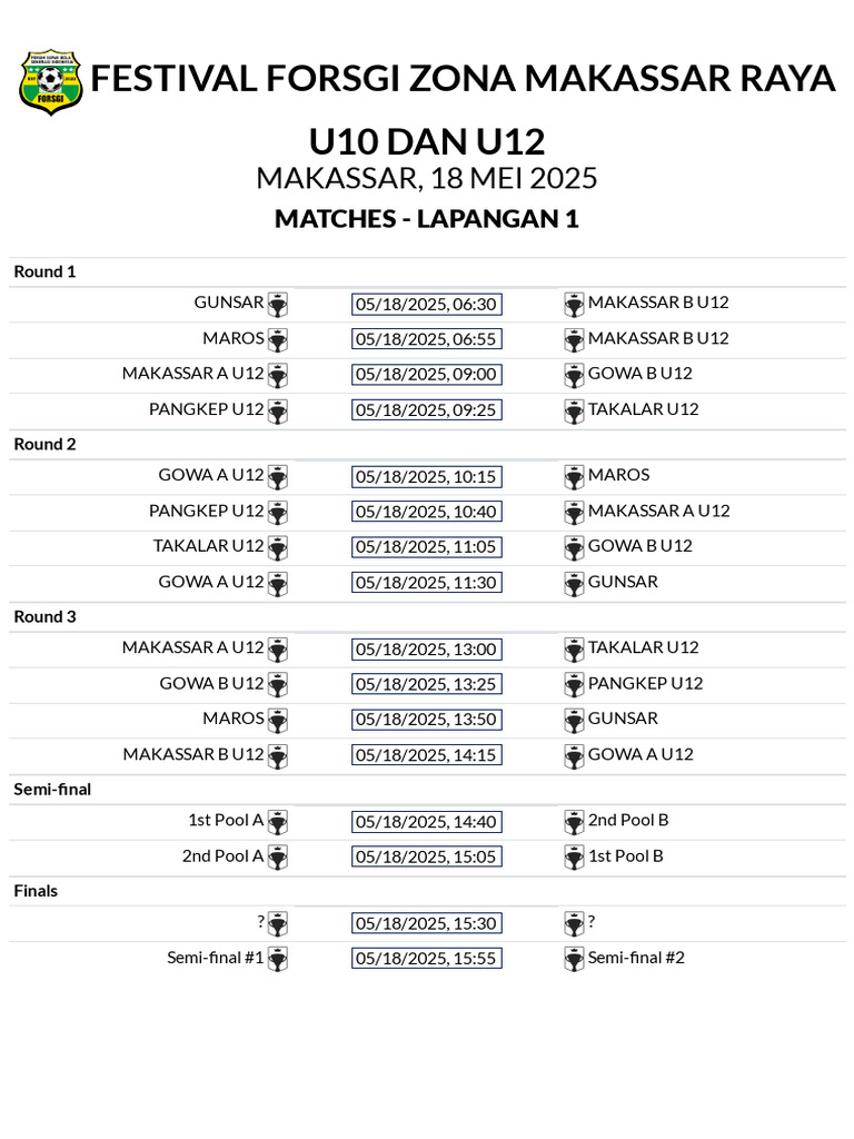 JADWAL PERTANDINGAN U12 | PDF