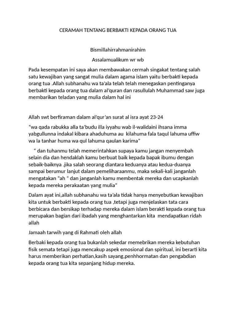 Ceramah Tentang Berbakti Kepada Orang Tua | PDF