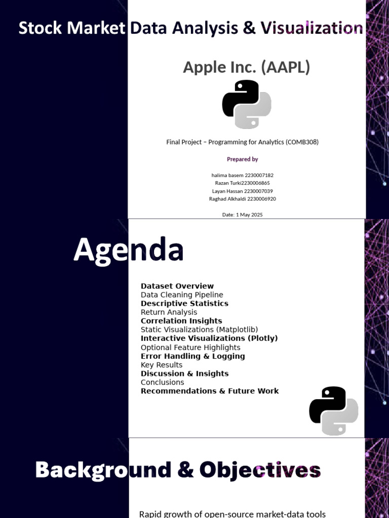 Apple Stock Analysis Presentation | PDF | Statistics | Computer Programming