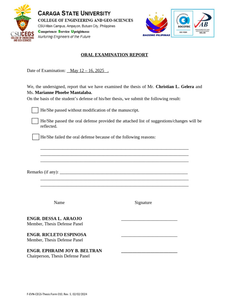 F EVN CEGS - Thesis Form 010 | PDF
