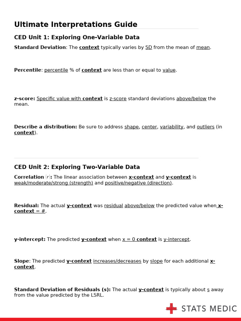 Stats Medic Ultimate Interpretations Notes | PDF | Standard Deviation ...