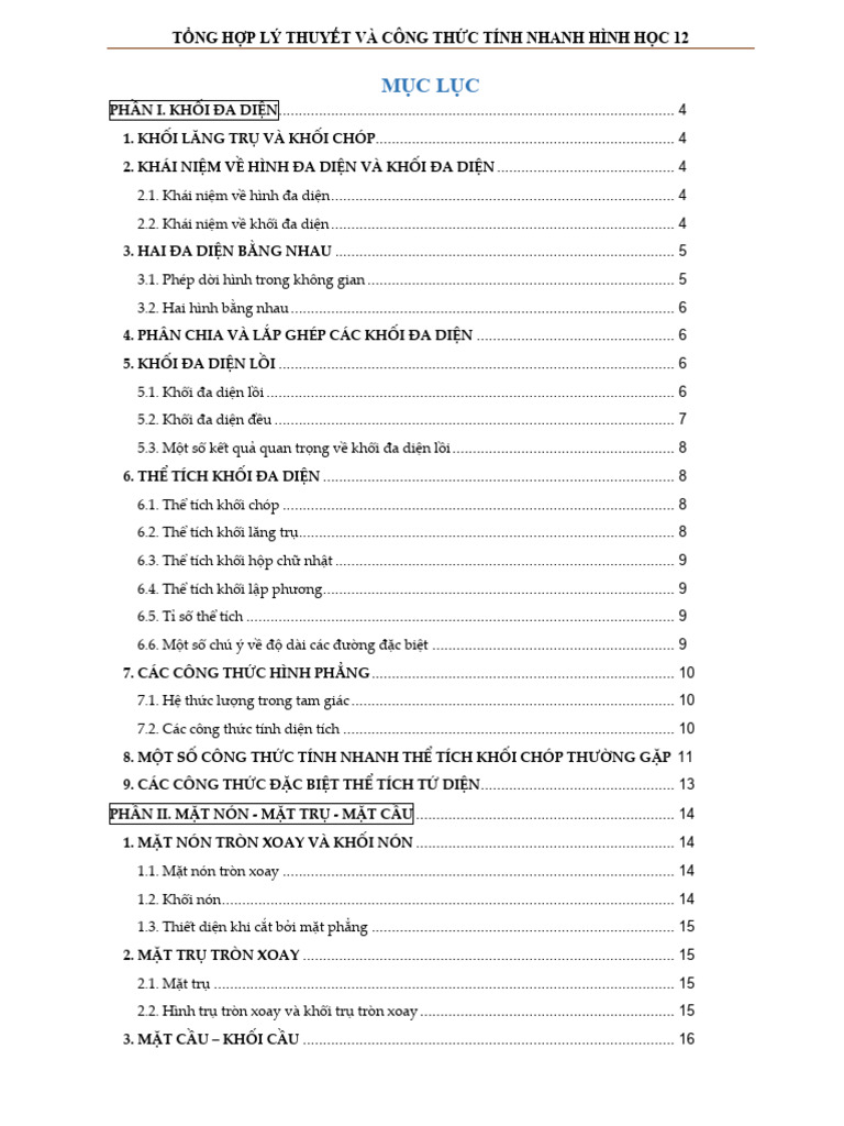 Tong Hop Ly Thuyet Va Cong Thuc Tinh Nhanh Hinh Hoc 12 | PDF
