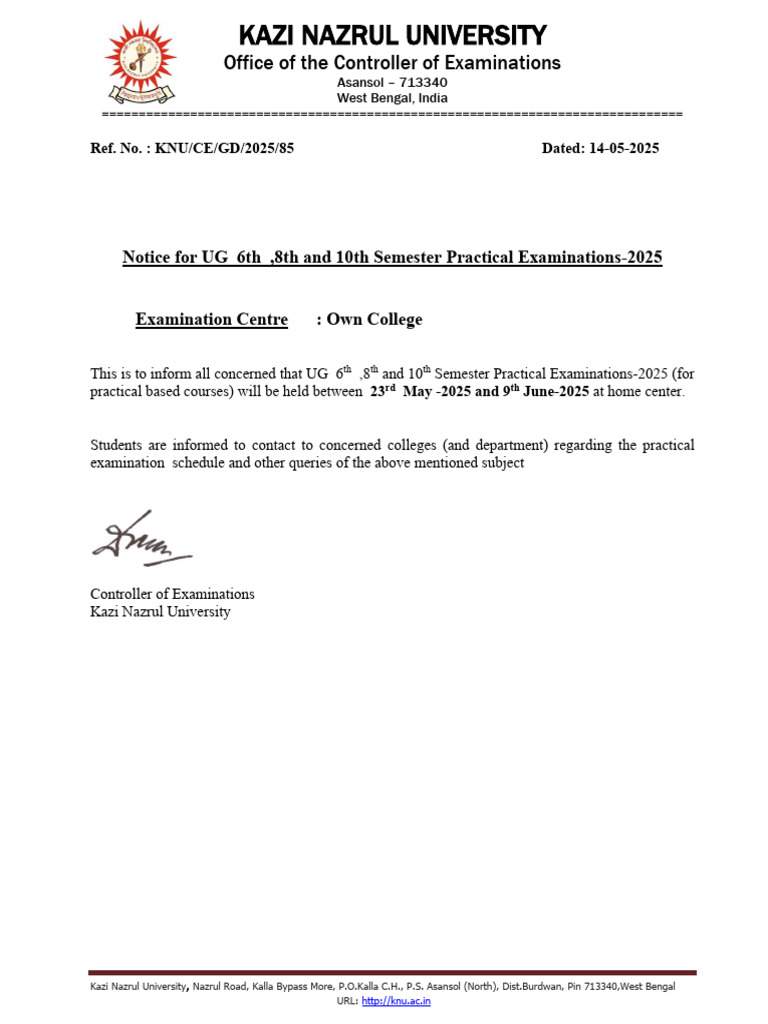 KNU 6th Semester Practical Exam Dates 2025 | PDF