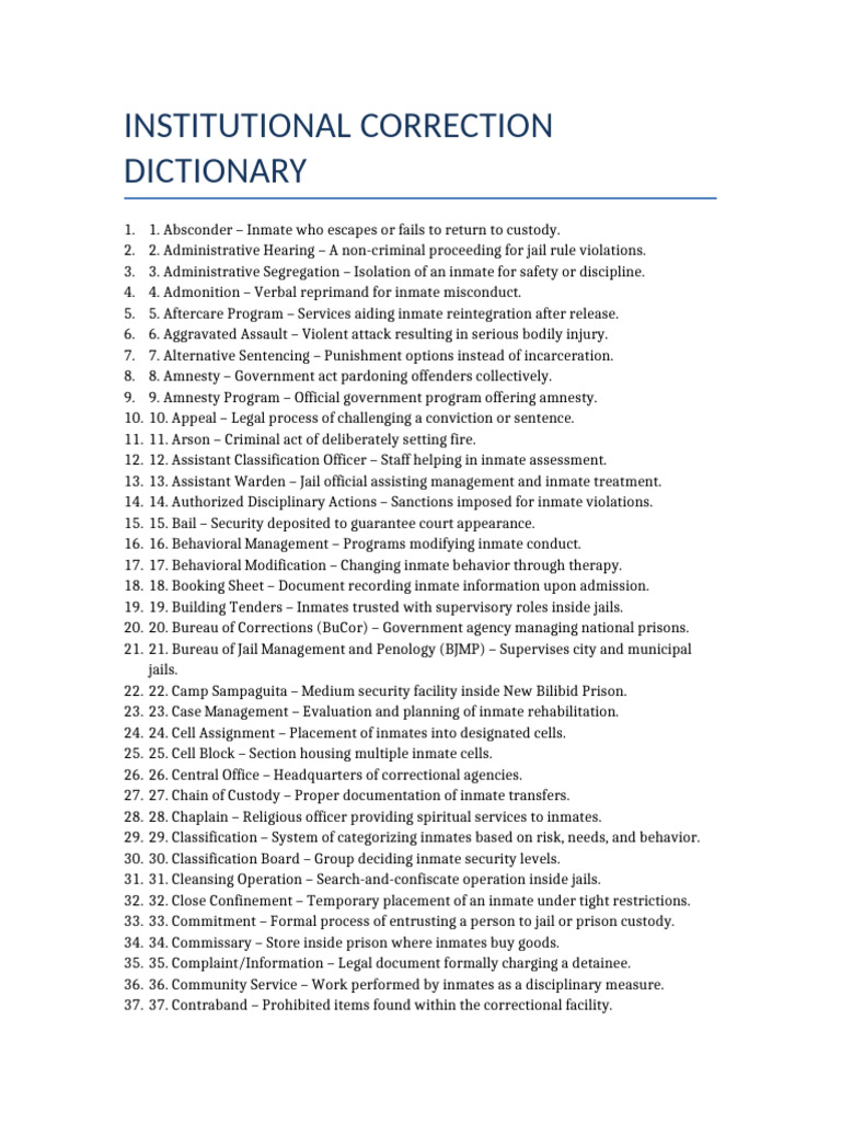 Institutional Correction Dictionary Full | PDF | Prison | Rehabilitation (Penology)
