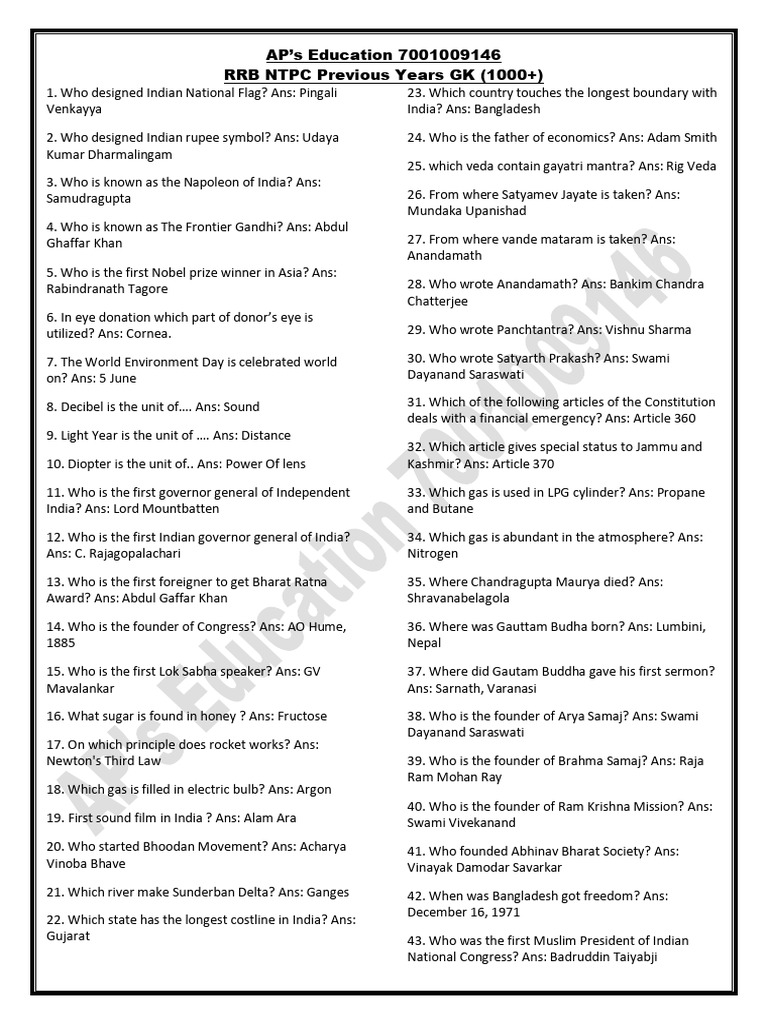 RRB NTPC GK | PDF | Sodium Bicarbonate | Waves