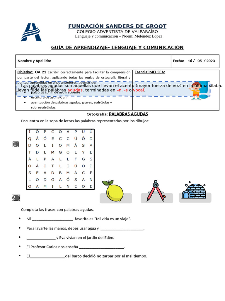 Actividades para palabras agudas | PDF