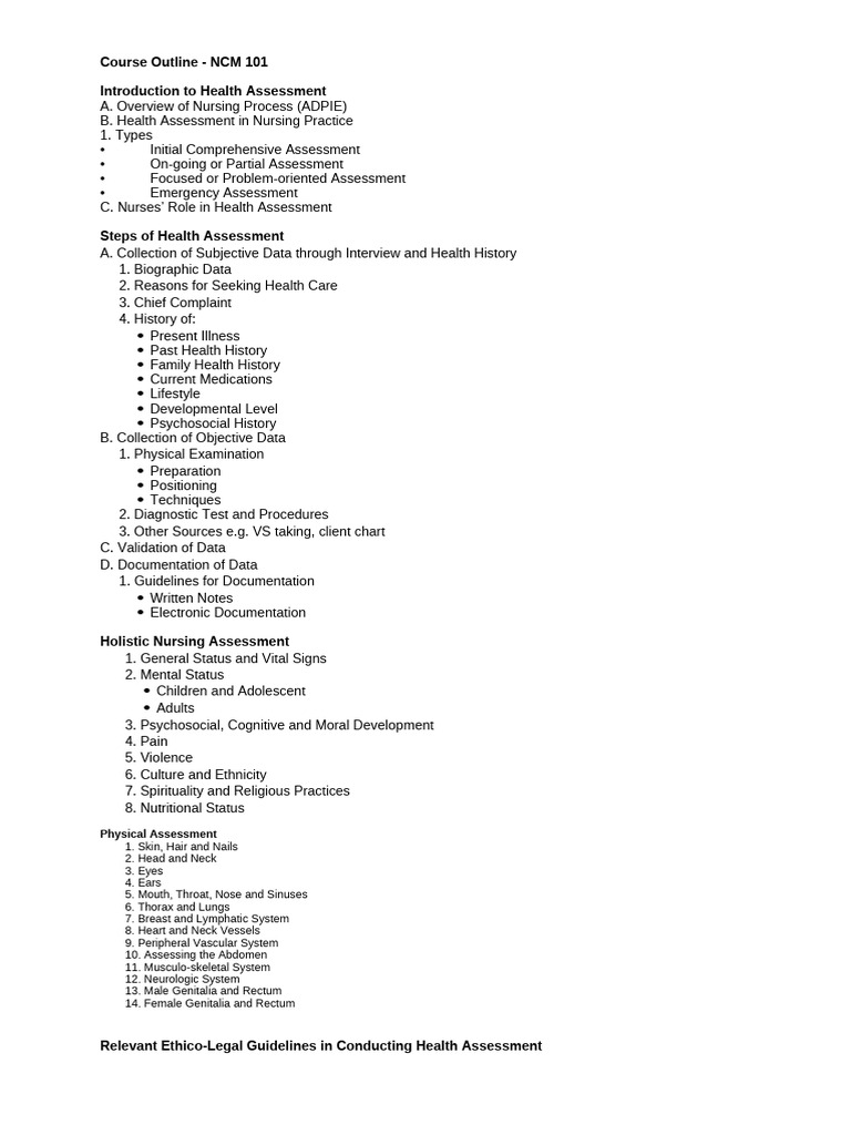 Course Outline NCM 101 HA Lec | PDF