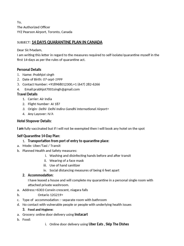 Canada Quarantine Plan SUNITA | PDF | Pandemic | Emergency Management