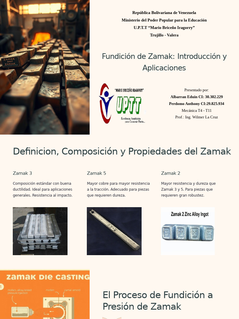 Fundicion Zamak Trabajo Defensa Oral | PDF | Aluminio | Rieles