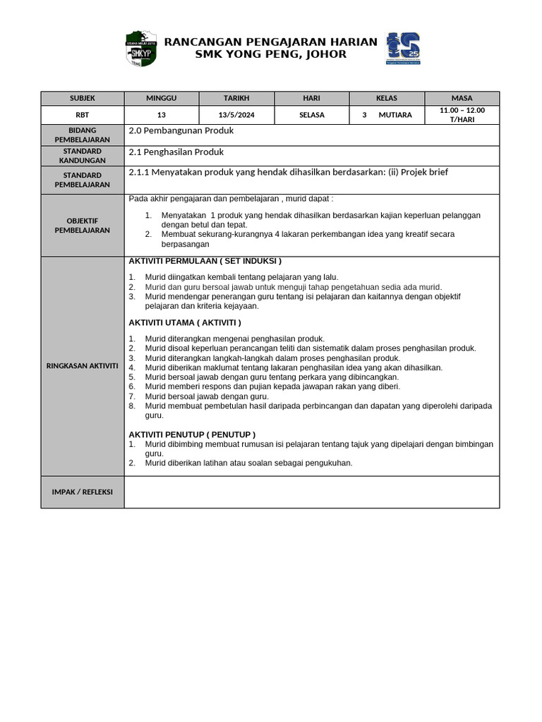 RPH 2025 M13 Selasa | PDF