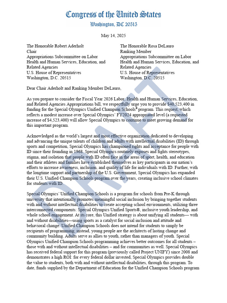 Quill - Letter #L24941 - FY 26 Special Olympics Letter - EDUCATION - Version #1 - 05-14-2025 at ...