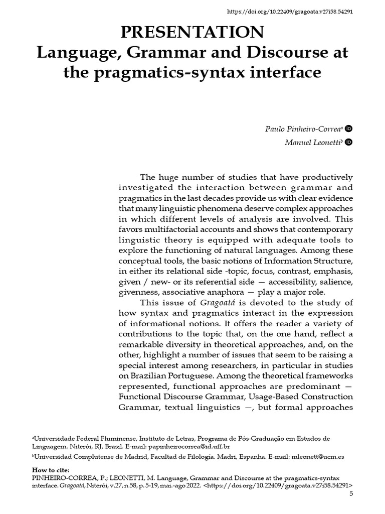Language Grammar and Discourse at The PR | PDF | Subject (Grammar ...