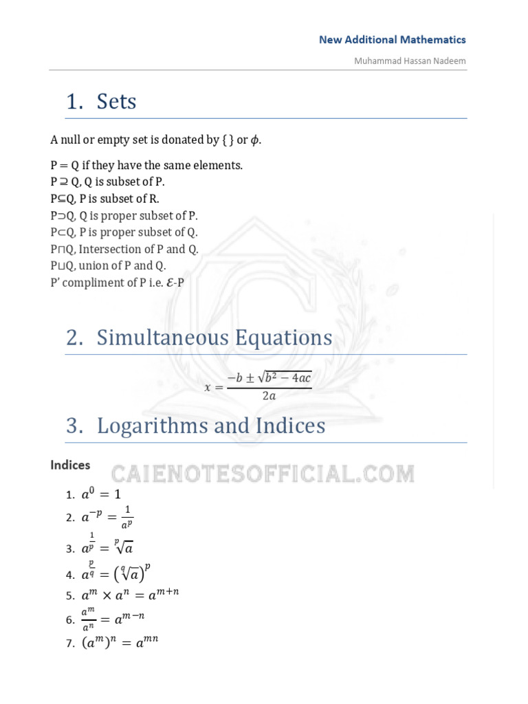 Add Maths Formula Sheet - 1 | PDF | Matrix (Mathematics) | Factorization