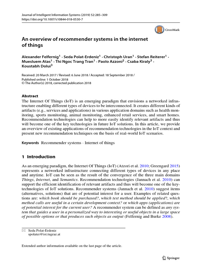 An Overview of Recommender Systems in The Internet of Things | PDF ...