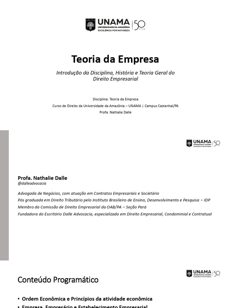 Aula 01 Teoria Da Empresa - Ementa Até Empresário | PDF | Empresas | Economia
